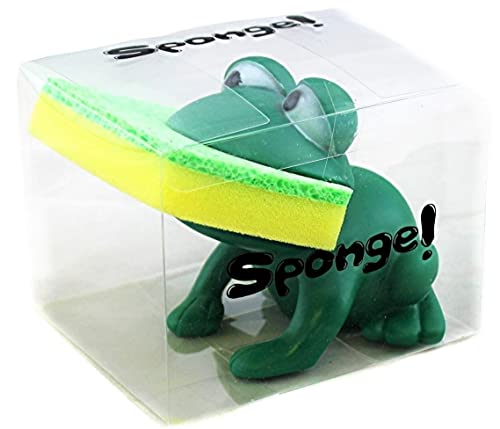 Animal Shape Novelty Kitchen Sponge Holder and Sponge Choice of Frog or Duck (Green Frog)