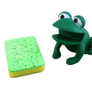 Animal Shape Novelty Kitchen Sponge Holder and Sponge Choice of Frog or Duck (Green Frog)