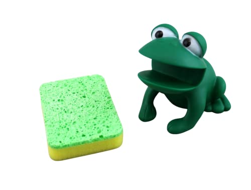 Animal Shape Novelty Kitchen Sponge Holder and Sponge Choice of Frog or Duck (Green Frog)