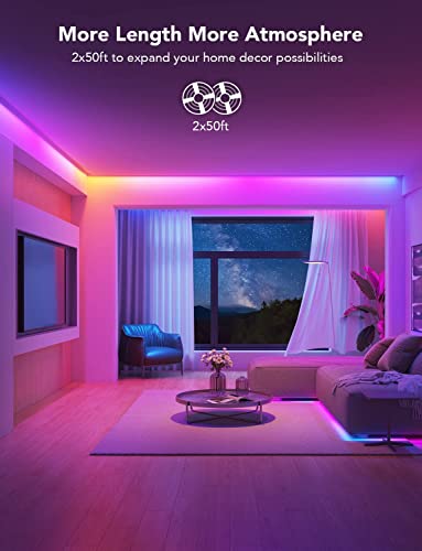 Govee 100ft RGBIC LED Strip Lights, Smart LED Lights Work with Alexa and Google Assistant, App Control Segmented DIY Multiple Colors, Color Changing Lights Music Sync, WiFi LED Light Strip for Bedroom