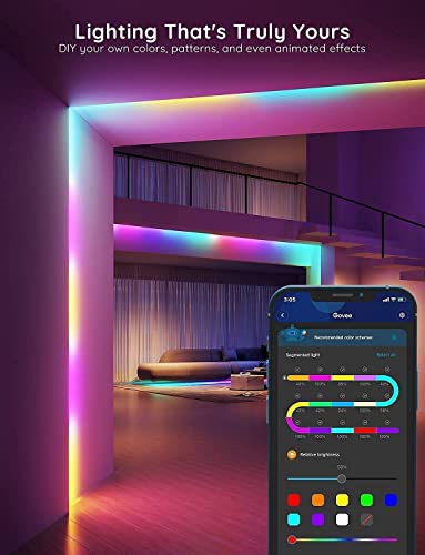 Govee 100ft RGBIC LED Strip Lights, Smart LED Lights Work with Alexa and Google Assistant, App Control Segmented DIY Multiple Colors, Color Changing Lights Music Sync, WiFi LED Light Strip for Bedroom