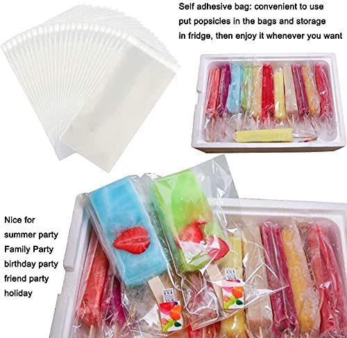 Homemade Popsicle Molds Shapes, Silicone Frozen Ice Popsicle Maker-BPA Free, with 50 Popsicle Sticks, 50 Popsicle Bags, 10 Reusable Popsicle Sticks, Funnel and Ice Pop Recipes