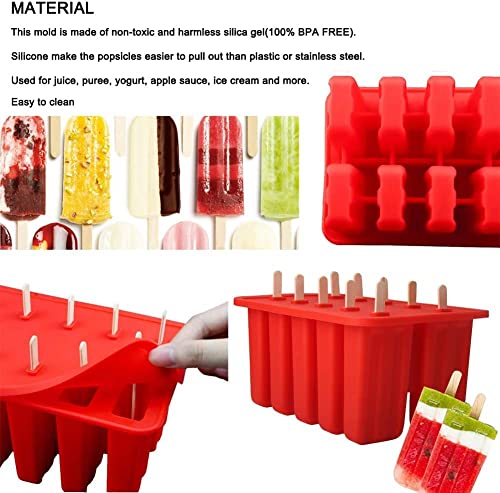 Homemade Popsicle Molds Shapes, Silicone Frozen Ice Popsicle Maker-BPA Free, with 50 Popsicle Sticks, 50 Popsicle Bags, 10 Reusable Popsicle Sticks, Funnel and Ice Pop Recipes