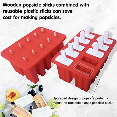 Homemade Popsicle Molds Shapes, Silicone Frozen Ice Popsicle Maker-BPA Free, with 50 Popsicle Sticks, 50 Popsicle Bags, 10 Reusable Popsicle Sticks, Funnel and Ice Pop Recipes