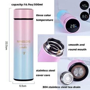 Smart Water Bottle Insulated Water Bottle Coffee Bottle Travel Coffee Mug Flasks for Hot and and Cold Drinks 16.9 oz/500ml (Gradient pink))