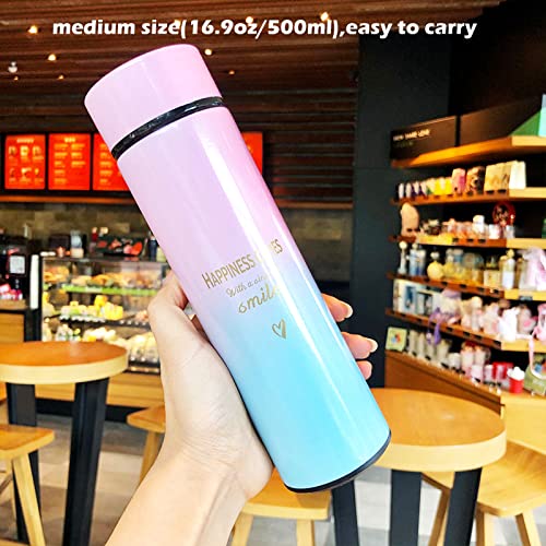 Smart Water Bottle Insulated Water Bottle Coffee Bottle Travel Coffee Mug Flasks for Hot and and Cold Drinks 16.9 oz/500ml (Gradient pink))