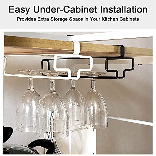 LINFIDITE Wine Glass Holder 2PCS Stemware Rack Hanger Under Cabinet Wine Glass Rack Kitchen Hanging Glass Storage Rack Organizer,Black