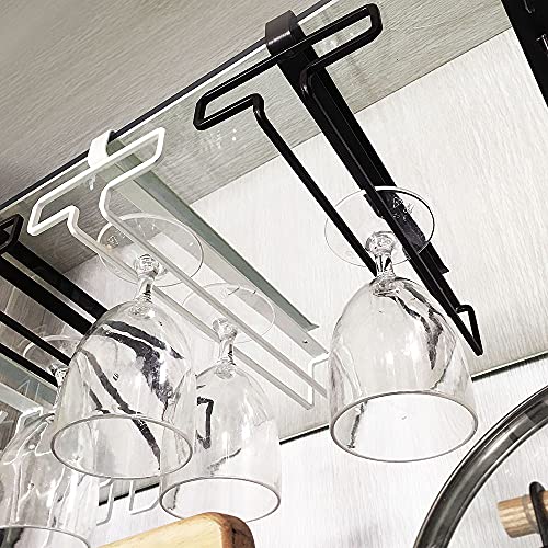 LINFIDITE Wine Glass Holder 2PCS Stemware Rack Hanger Under Cabinet Wine Glass Rack Kitchen Hanging Glass Storage Rack Organizer,Black