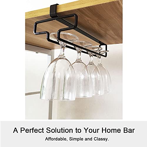 LINFIDITE Wine Glass Holder 2PCS Stemware Rack Hanger Under Cabinet Wine Glass Rack Kitchen Hanging Glass Storage Rack Organizer,Black