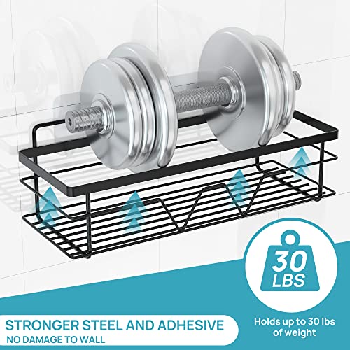 Vtopmart 5 Pack Shower Caddy Shelves Organizer with 4 Hooks, Self Adhesive Shower Rack Storage Shelf for Inside Shower, Stainless Steel Bathroom Shower Wall Organization, Black