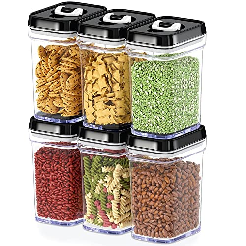 DWËLLZA KITCHEN Airtight Food Storage Containers with Lids – 6 Piece Set Air Tight Kitchen Storage Containers for Pantry Organization and Storage - Clear Plastic BPA-Free - Keeps Food Fresh & Dry