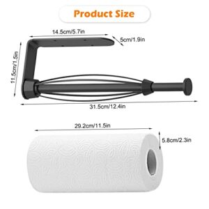 Paper Towel Holder Under Cabinet , One Hand Operable Paper Towel Holder Wall Mount with Damping Effec, Under Counter Paper Towel Holder Self-Adhesive or Drilled, for Kitchen, Bathroom ( Black)