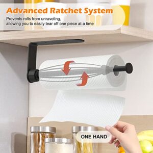 Paper Towel Holder Under Cabinet , One Hand Operable Paper Towel Holder Wall Mount with Damping Effec, Under Counter Paper Towel Holder Self-Adhesive or Drilled, for Kitchen, Bathroom ( Black)