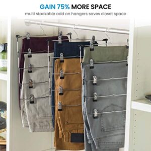 ZOBER Space Saving 5 Tier Metal Skirt Hanger with Clips (3pk) Hang 5-on-1, Gain 70% More Space,Rubber Coated Hanger Clips,360 Swivel Hook,Adjustable Clips Pants Hanger,Hang Slack,Trouser,Jeans,Towels