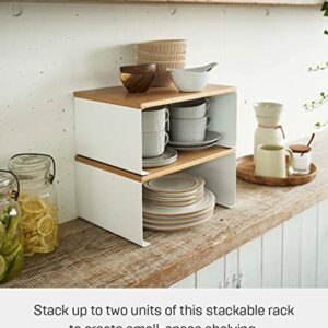 Yamazaki Wood-Top Stackable Kitchen Rack-Modern Counter Shelf Organizer, White