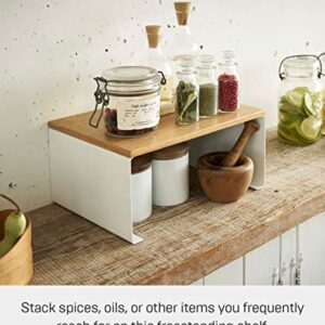 Yamazaki Wood-Top Stackable Kitchen Rack-Modern Counter Shelf Organizer, White