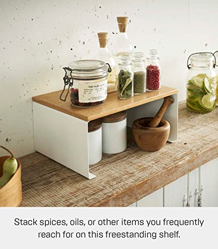 Yamazaki Wood-Top Stackable Kitchen Rack-Modern Counter Shelf Organizer, White