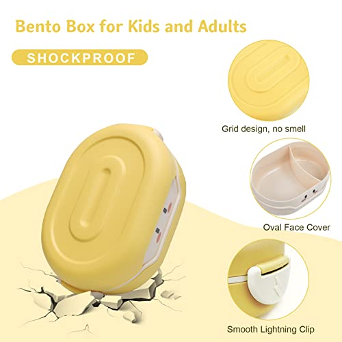 Bento Lunch Box For Kids, Leak Proof, 2 Grid Heat Insulation Design Portable Lunch Box Kids，BPA Free Bento Lunch Box, Microwave Safe Meal Prep Container (Yellow)