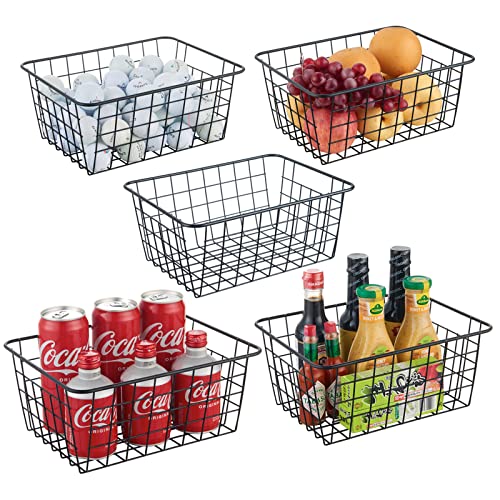 Pantry Organization and Storage 5 Pack , Wire Storage Baskets for Kitchen, Laundry, Garage, Fridge, Bathroom Countertop Organizer,Black