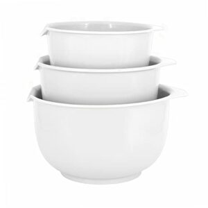 glad mixing bowls with pour spout, set of 3 | nesting design saves space | non-slip, bpa free, dishwasher safe | kitchen cooking and baking supplies, white