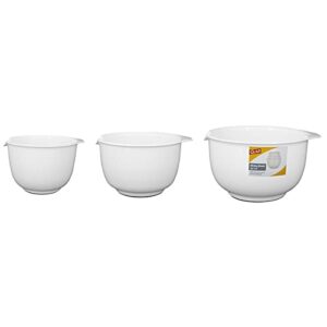 Glad Mixing Bowls with Pour Spout, Set of 3 | Nesting Design Saves Space | Non-Slip, BPA Free, Dishwasher Safe | Kitchen Cooking and Baking Supplies, White