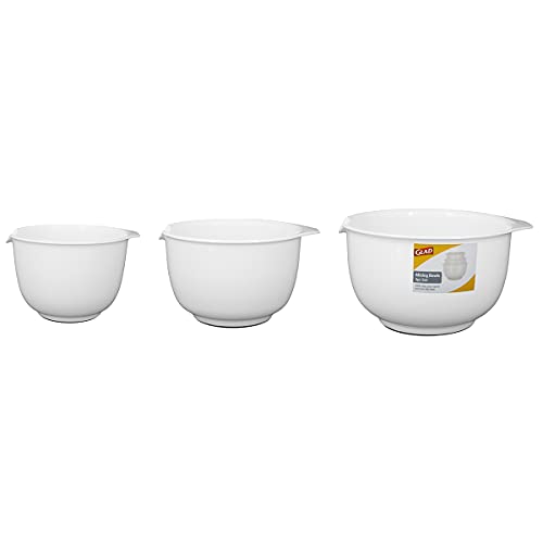 Glad Mixing Bowls with Pour Spout, Set of 3 | Nesting Design Saves Space | Non-Slip, BPA Free, Dishwasher Safe | Kitchen Cooking and Baking Supplies, White