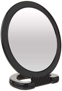 diane plastic handheld mirror – magnifying 2-sided vanity mirror with folding circle handle and stand for hanging – medium size, 6”x 10” for travel, bathroom, desk, makeup, beauty, grooming, d1014