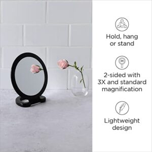 Diane Plastic Handheld Mirror – Magnifying 2-Sided Vanity Mirror with Folding Circle Handle and Stand for Hanging – Medium Size, 6”x 10” for Travel, Bathroom, Desk, Makeup, Beauty, Grooming, D1014