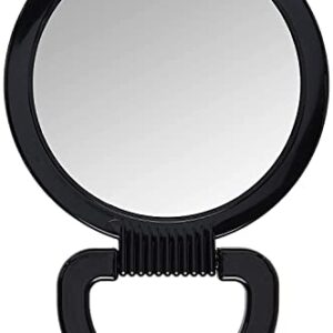 Diane Plastic Handheld Mirror – Magnifying 2-Sided Vanity Mirror with Folding Circle Handle and Stand for Hanging – Medium Size, 6”x 10” for Travel, Bathroom, Desk, Makeup, Beauty, Grooming, D1014