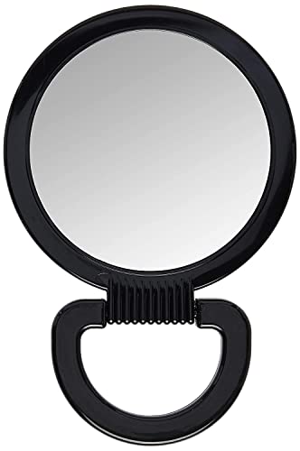 Diane Plastic Handheld Mirror – Magnifying 2-Sided Vanity Mirror with Folding Circle Handle and Stand for Hanging – Medium Size, 6”x 10” for Travel, Bathroom, Desk, Makeup, Beauty, Grooming, D1014