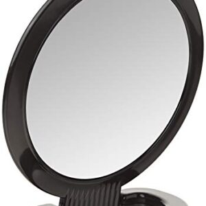 Diane Plastic Handheld Mirror – Magnifying 2-Sided Vanity Mirror with Folding Circle Handle and Stand for Hanging – Medium Size, 6”x 10” for Travel, Bathroom, Desk, Makeup, Beauty, Grooming, D1014