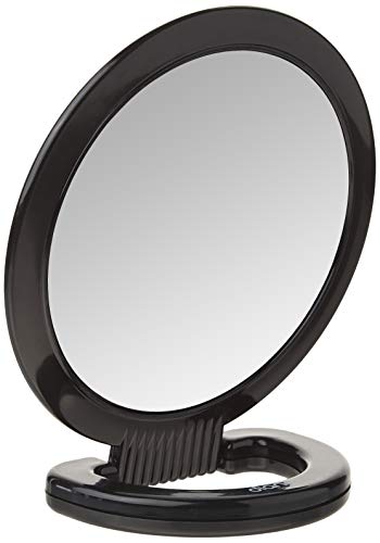 Diane Plastic Handheld Mirror – Magnifying 2-Sided Vanity Mirror with Folding Circle Handle and Stand for Hanging – Medium Size, 6”x 10” for Travel, Bathroom, Desk, Makeup, Beauty, Grooming, D1014