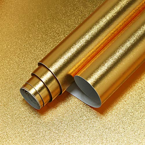 Gold Self Adhesive Contact Paper 15.7"x118" Metallic Gold Wallpaper Stick and Peel Contact Paper Kitchen Oil Proof Waterproof Backsplash Wallpaper for Countertop Cabinet Drawer Shelf Furniture Decor