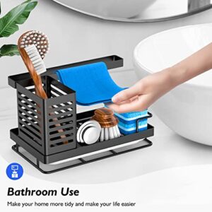 Murlong Kitchen Sink Caddy, Sink Organizer Sponge Holder, Sink Brush Holder for Kitchen Sink Stainless Steel, Dish Soap Scrubber Holder with Plastic Removable Drain Pan for Sponge, Brush Soap Scrubber