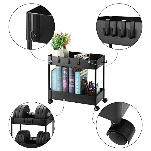 zpose 2 Tier Under Sink Organizer,Under Kitchen Sink Organizers and Storage with Hooks Wheels Under Cabinet Organizer Baskets Multi-purpose Bathroom Under Sink Shelf ，Black，2 Piece