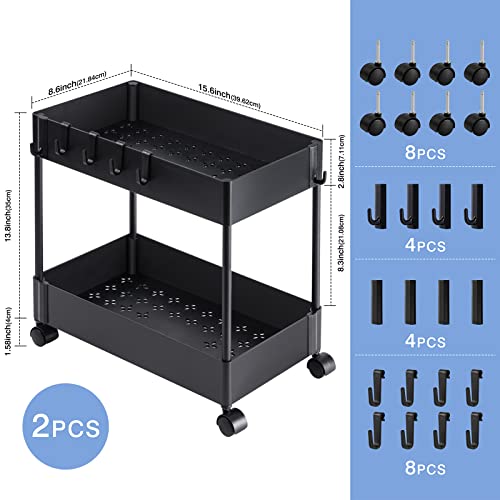 zpose 2 Tier Under Sink Organizer,Under Kitchen Sink Organizers and Storage with Hooks Wheels Under Cabinet Organizer Baskets Multi-purpose Bathroom Under Sink Shelf ，Black，2 Piece