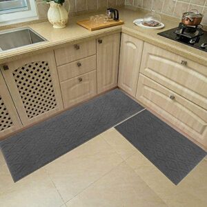 48x20 Inch/30X20 Inch Kitchen Rug Mats Made of 100% Polypropylene 2 Pieces Soft Kitchen Mat Specialized in Anti Slippery and Machine Washable (Grey)