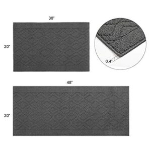 48x20 Inch/30X20 Inch Kitchen Rug Mats Made of 100% Polypropylene 2 Pieces Soft Kitchen Mat Specialized in Anti Slippery and Machine Washable (Grey)