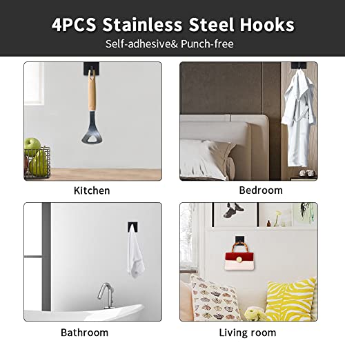 Self-Adhesive Paper Towel Holder - Punch-Free Paper Towel Rack - Stainless Steel Paper Towels Rolls with 4PCS Hooks Under Cabinet Wall Mount Paper Towel Bar for Kitchen, Pantry, Sink, Bathroom, Room