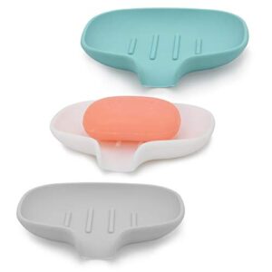 3 pack silicone soap dish with drain, bar soap holder for shower/bathroom, self draining waterfall soap tray/saver for kitchen, keep soap dry, easy to clean