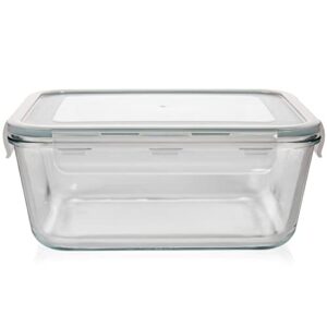 2700ml / 91.3oz x-large glass food storage container with locking lid ideal for storing food, vegetables & fruits. baking, casserole, roasting & lot more – bpa free leak proof – fridge to oven safe – clear