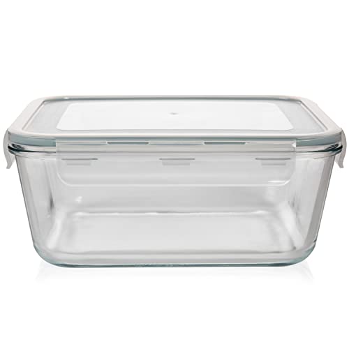 2700ML / 91.3oz X-LARGE Glass Food Storage Container with Locking Lid Ideal for Storing food, Vegetables & Fruits. Baking, Casserole, Roasting & lot more - BPA Free Leak Proof - Fridge to Oven Safe - Clear