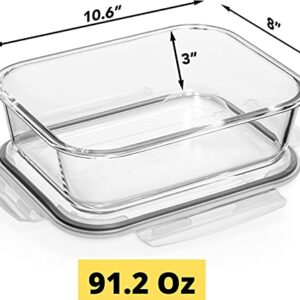 2700ML / 91.3oz X-LARGE Glass Food Storage Container with Locking Lid Ideal for Storing food, Vegetables & Fruits. Baking, Casserole, Roasting & lot more - BPA Free Leak Proof - Fridge to Oven Safe - Clear