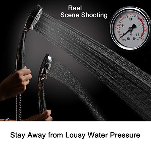 HO2ME High Pressure Handheld Shower Head with Powerful Shower Spray against Low Pressure Water Supply Pipeline, Multi-functions, w/ 79 inch Hose, Bracket, Flow Regulator, Chrome Finish