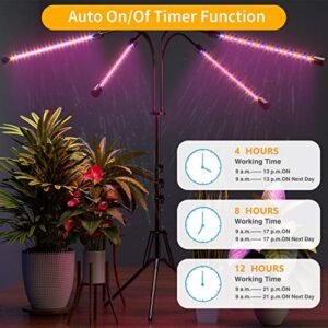 FRENAN Grow Light with Stand, Grow Lights for Indoor Plants with Red Blue Spectrum, 10 Dimmable Brightness, 4/8/12H Timer, 3 Switch Modes, Adjustable Gooseneck, Suitable for Various Plants Growth