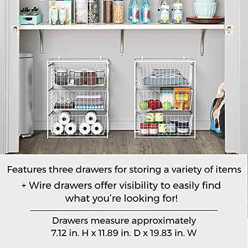 ClosetMaid Wire Basket 3 Drawer Organizer Unit with Shelf for Pantry, Closet, Clothes, Linens, Sturdy Steel, Easy Assembly, White