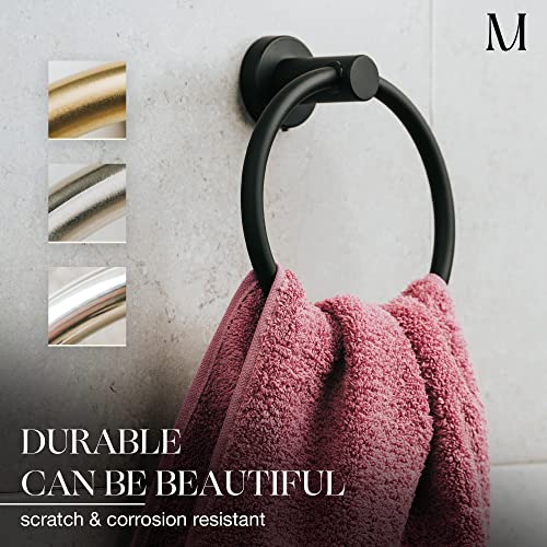 Marmolux Acc - Matte Black Towel Ring - Modern Hand Towel Holder for Bathroom Wall - SUS304 Stainless Steel Bathroom Towel Rack - Black Towel Hanger for Bathroom.