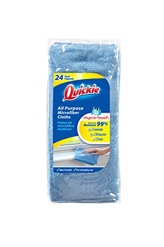 Quickie Microfiber Cleaning Cloth, 14 X 14 in., Blue, 24 Pack, Washable and Reusable, All-Purpose Towel/Wiper for Multi-Purpose Indoor/Outdoor Cleaning/Dusting/Polishing on Kitchen/Bathroom