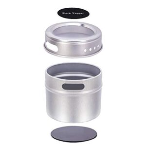 Magnetic Spice Tins & Labels, Storage Spice Containers, Window Top w/Sift-Pour (12 Jars 48 Pre-printed and 12 Blank Labels)