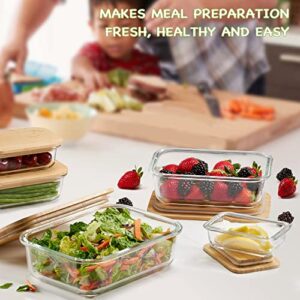 Glass Food Storage Containers with Bamboo Lids Eco-Friendly, set of 5, Airtight, Pantry Organization, Meal Prep Glass Containers. Plastic Free. BPA Free. Microwave Oven Dishwasher and Freezer Safe